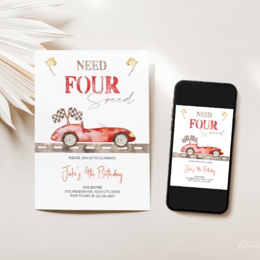Need FOUR Speed Race Car Birthday Invitation | Zazzle