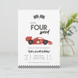 Need Four Speed Race Car Birthday Invitation | Zazzle