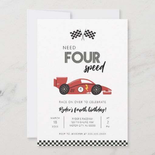 Need Four Speed Race Car Birthday Invitation | Zazzle