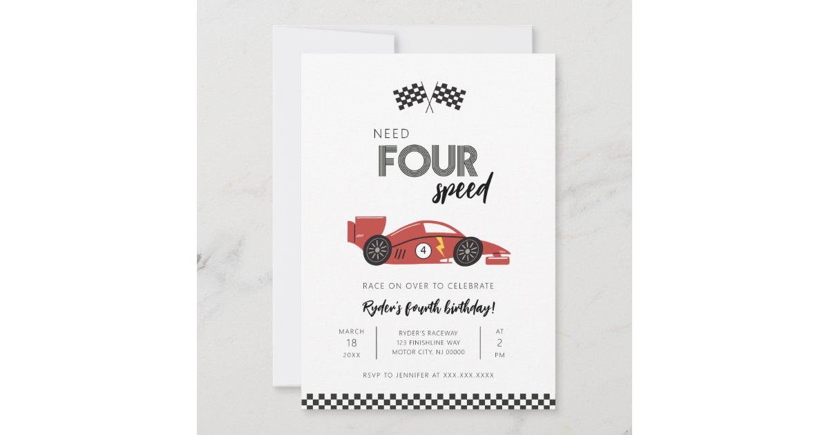 Need Four Speed Race Car Birthday Invitation | Zazzle