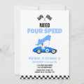 Need Four Speed Race Car Blue Fourth Birthday Invitation | Zazzle