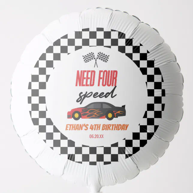 Need Four Speed Red Race Car 4th Birthday Party Balloon | Zazzle