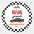 Need Four Speed Red Race Car 4th Birthday Party Classic Round Sticker ...