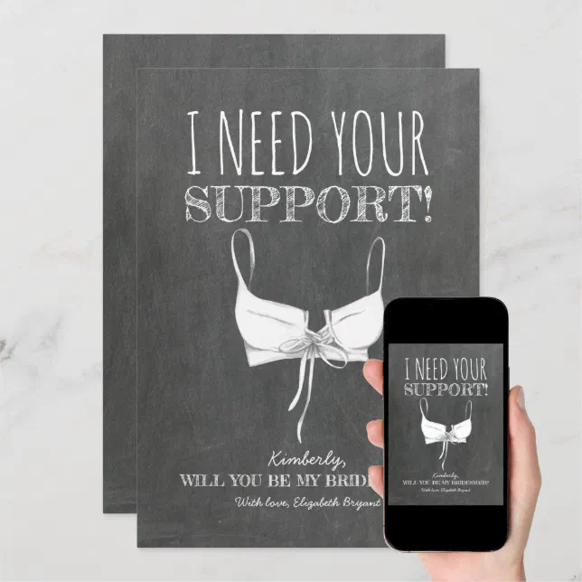 Need Your Support Funny Bridesmaid Proposal Invitation | Zazzle