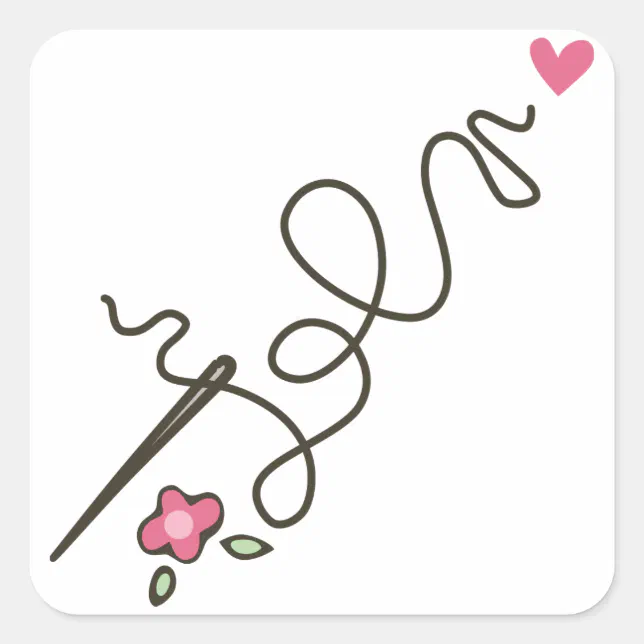 Needle & Thread Square Sticker | Zazzle