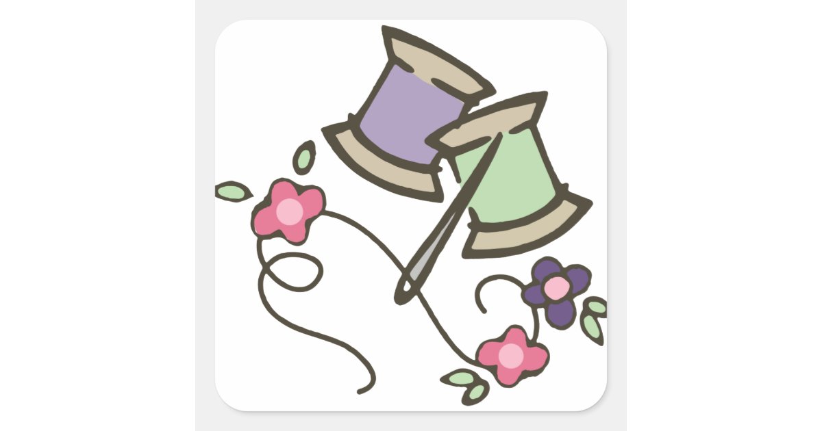 Needle & Thread Square Sticker | Zazzle