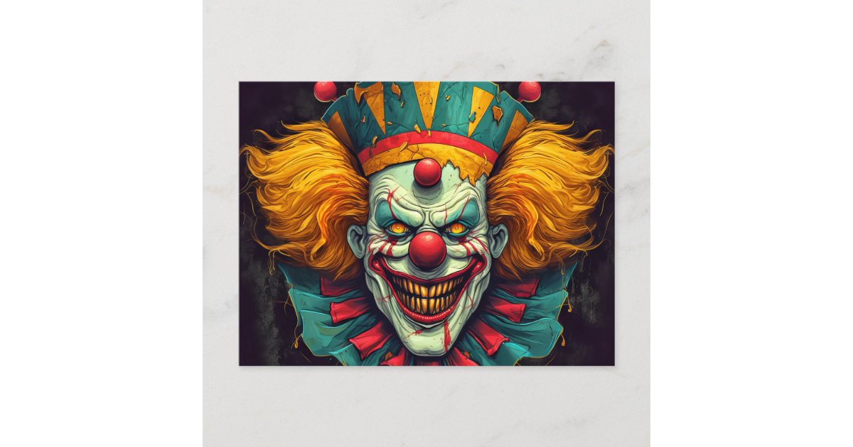 Nefarious Funhouse Clown Illustration Art Postcard | Zazzle