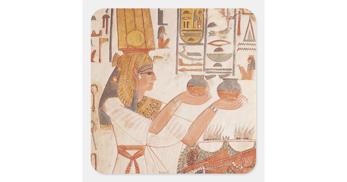 Nefertari Making an Offering Square Sticker | Zazzle