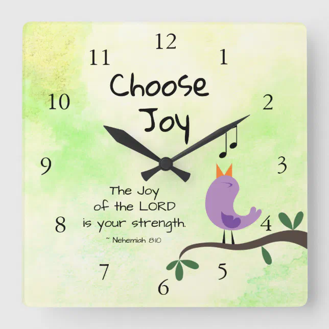Nehemiah 8:10 Joy of the Lord is Your Strength Square Wall Clock | Zazzle