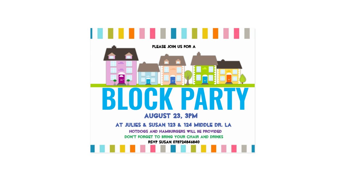 Neighborhood Block Party Invitation Postcard | Zazzle.com
