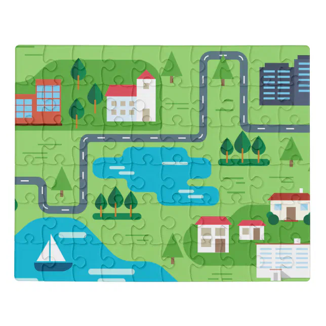 Neighborhood Illustration Roadmap Illustration Jigsaw Puzzle | Zazzle