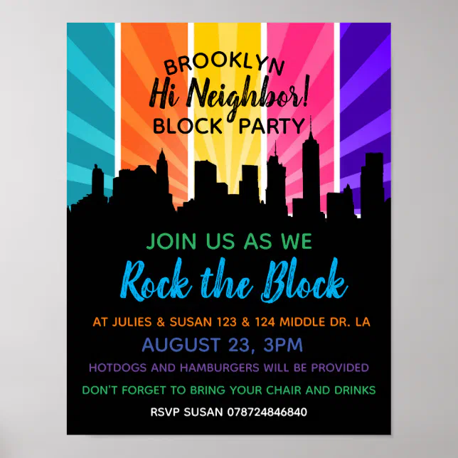 Neighborhood rock the block Block Party Invitation Poster | Zazzle