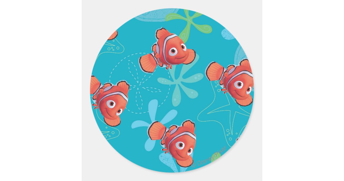 Nemo Teal Pattern Classic Round Sticker | Zazzle