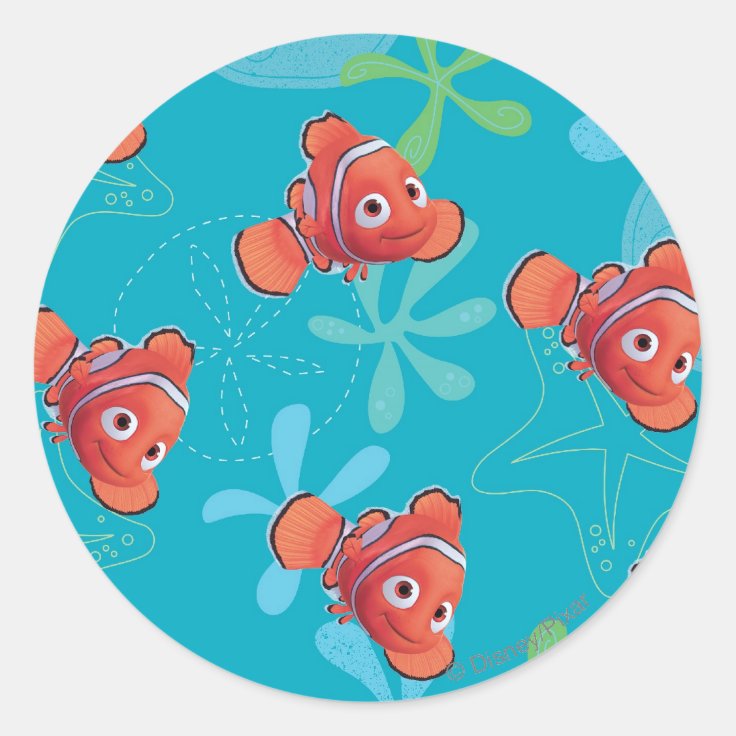Nemo Teal Pattern Classic Round Sticker | Zazzle