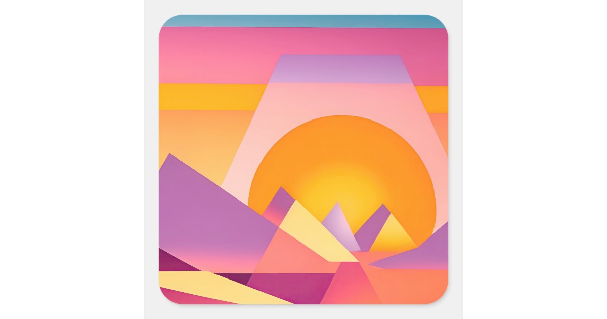 NEO GEO SUNSET LANDSCAPE SQUARE STICKER | Zazzle