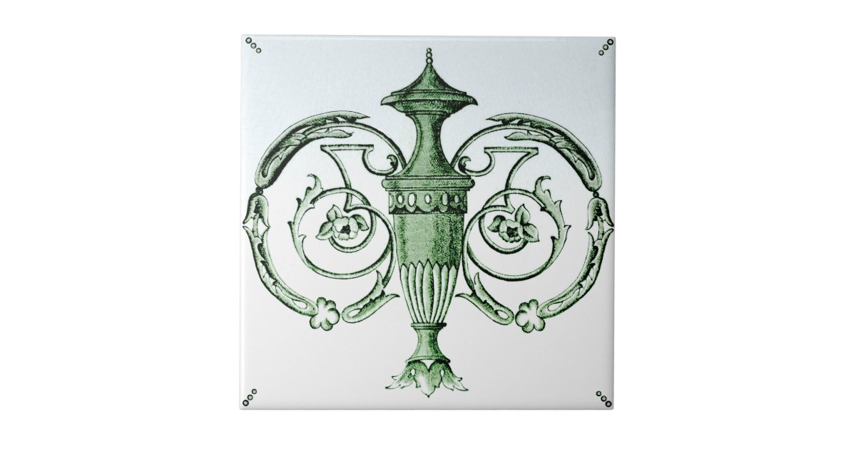 Neoclassical Green Urn 1880s Transferware Repro Ceramic Tile | Zazzle