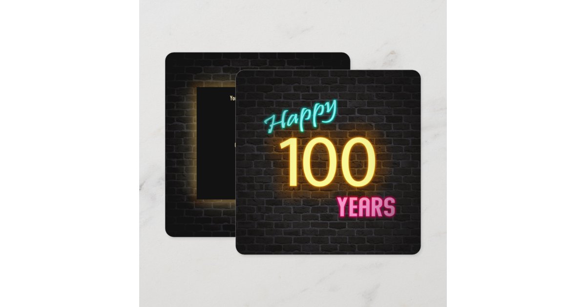 Neon 100th Birthday Sign glowing on brick Invitation | Zazzle