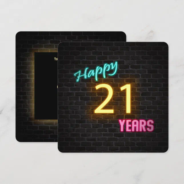 Neon 21st Birthday Sign on brick Invitation | Zazzle