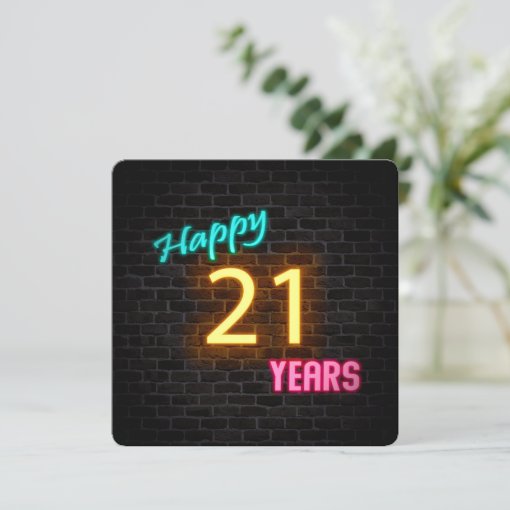 Neon 21st Birthday Sign on brick Invitation | Zazzle