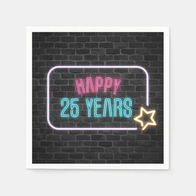Neon 25th Birthday Marquee On Brick Napkins | Zazzle