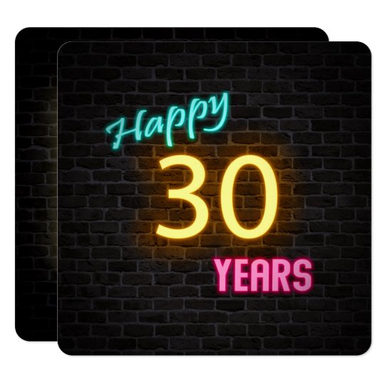 Neon 30th Birthday Sign glowing on brick Invitation | Zazzle.com