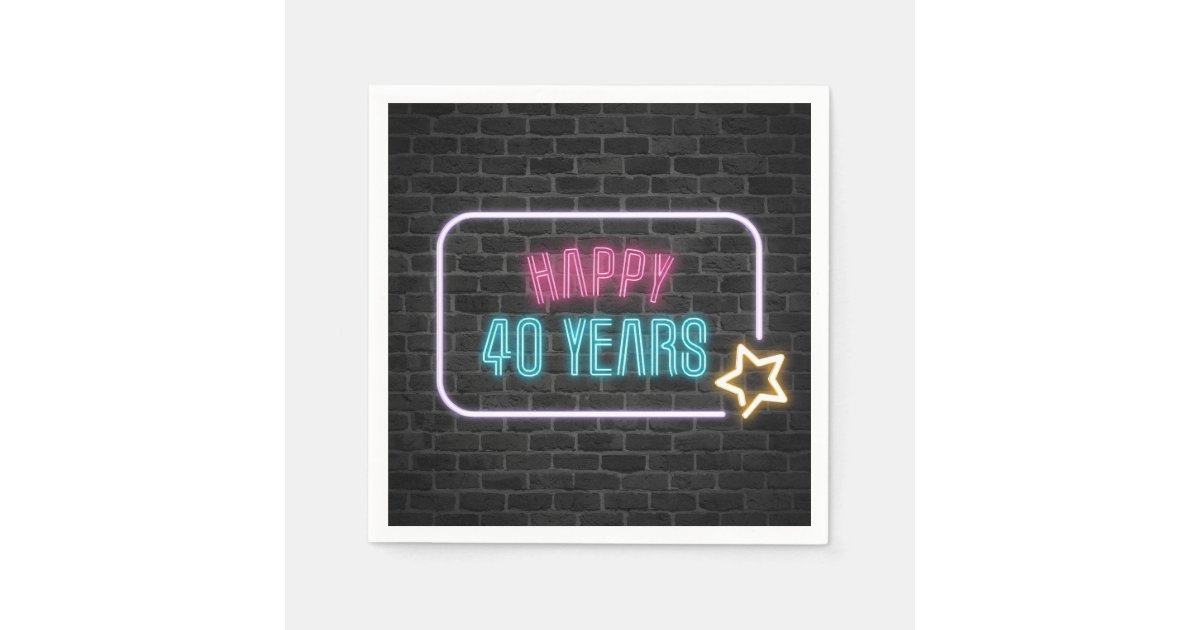 Neon 40th Birthday Marquee On Brick Napkins | Zazzle