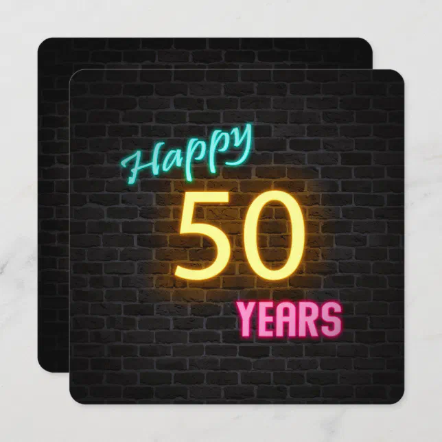 Neon 50th Birthday Sign on brick Invitation | Zazzle