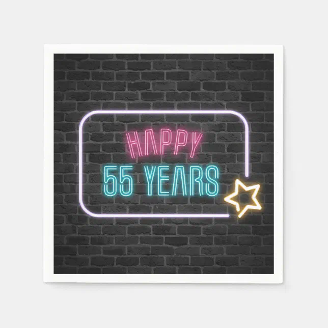 Neon 55th Birthday Marquee On Brick Wall Napkins | Zazzle