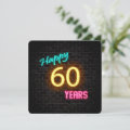 Neon 60th Birthday Sign glowing on brick Invitation | Zazzle