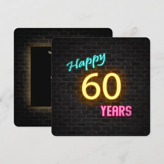 Neon 60th Birthday Sign glowing on brick Invitation | Zazzle