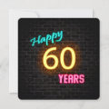 Neon 60th Birthday Sign glowing on brick Invitation | Zazzle