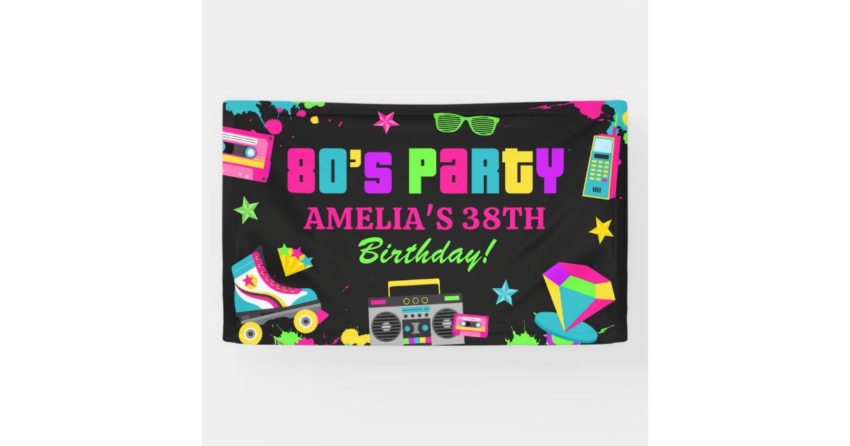 Neon 80's Birthday Party Banner Retro Any Age | Zazzle