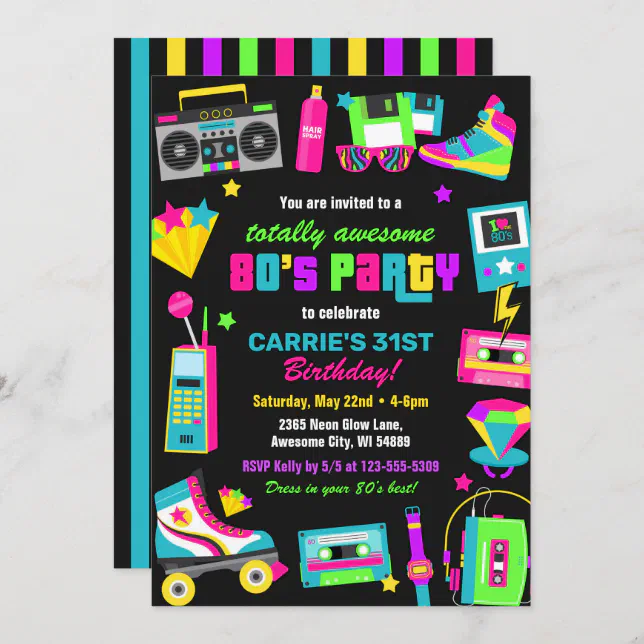 Neon 80s Birthday Party Invitation | Zazzle