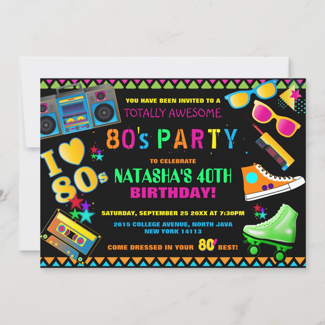 Neon 80's Birthday Party Invitation | Zazzle
