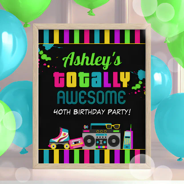 Neon 80s Birthday Party Sign | Zazzle