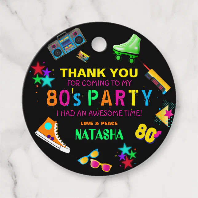 Neon 80's Birthday Party Thank You Favor Tags | Zazzle