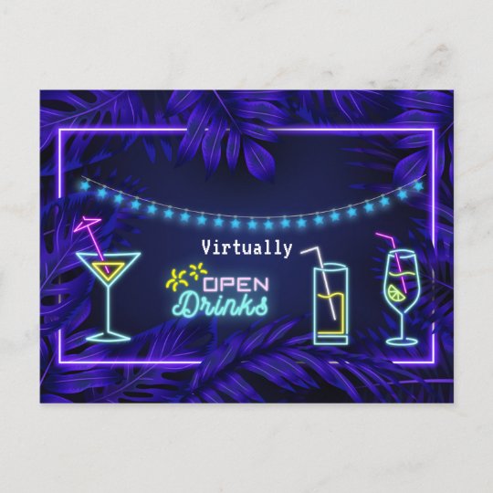Neon Adult Virtual Drinks Birthday Party Postcard | Zazzle.com