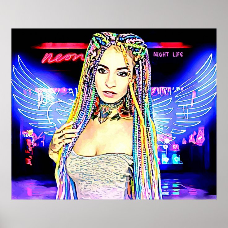 Neon Angel Pinup Girl Night Life Abstract Art Poster | Zazzle