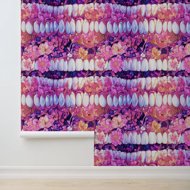 Neon Art Teeth Flower Smile Dental Clinic Decor Wallpaper | Zazzle