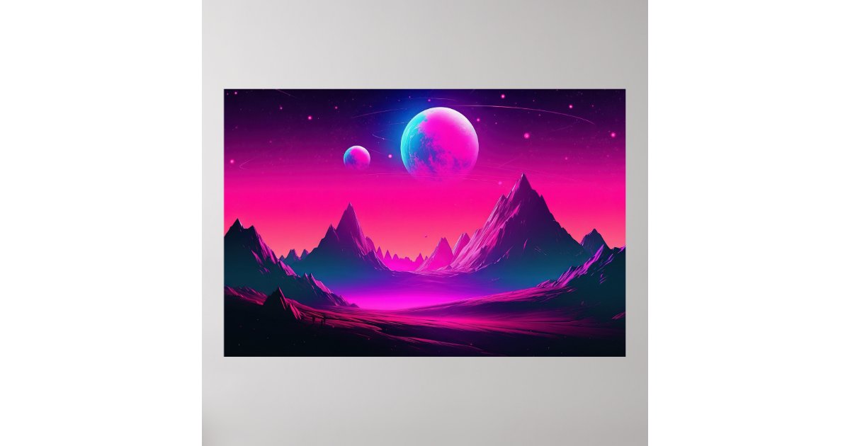 Neon Ascent: Synthwave in the Mountains Poster | Zazzle