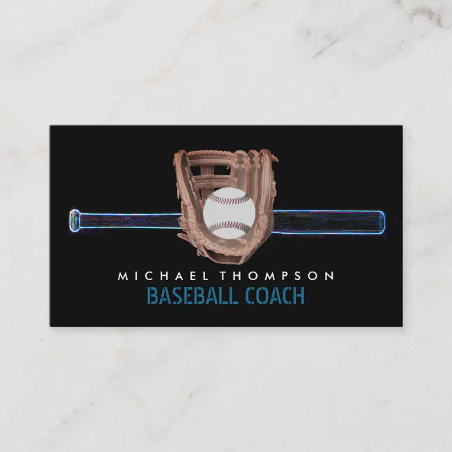 Neon Baseball Bat & Gear, Baseball Player, Coach Business Card | Zazzle