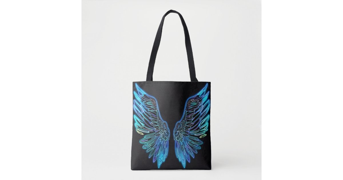 Neon Black and Blue Angel Wings Tote Bag | Zazzle
