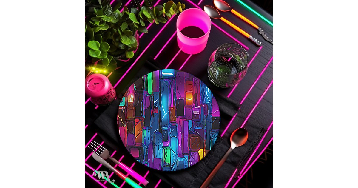 Neon Blacklight Abstract Stained Glass Paper Plates | Zazzle