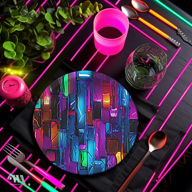 Neon Blacklight Abstract Stained Glass Paper Plates | Zazzle