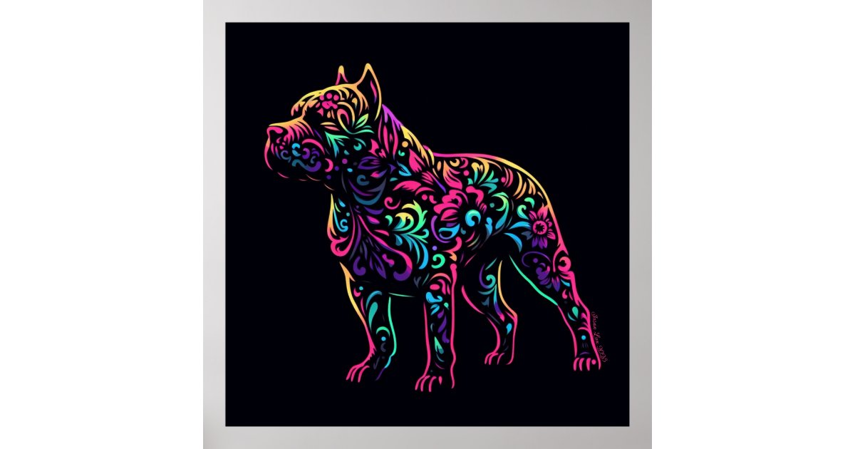 Neon Blacklight American Bully Art Poster | Zazzle