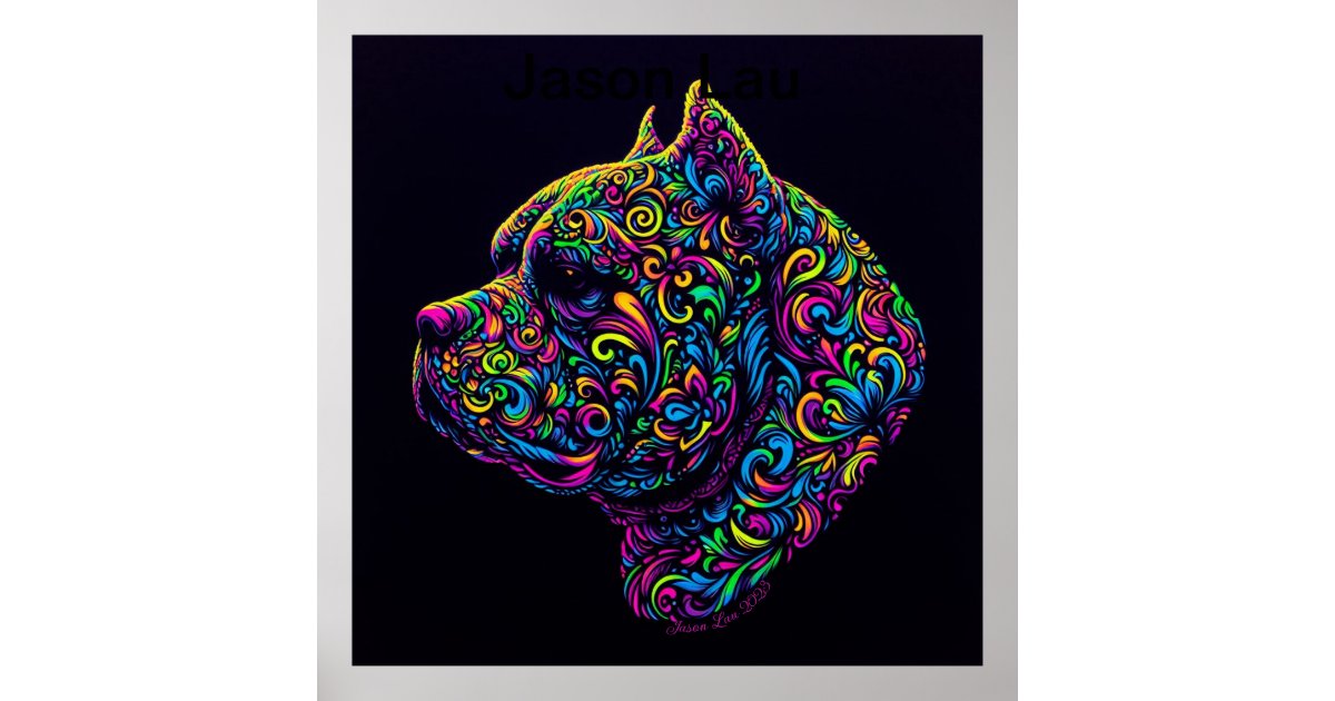 Neon Blacklight American Bully Art Poster | Zazzle