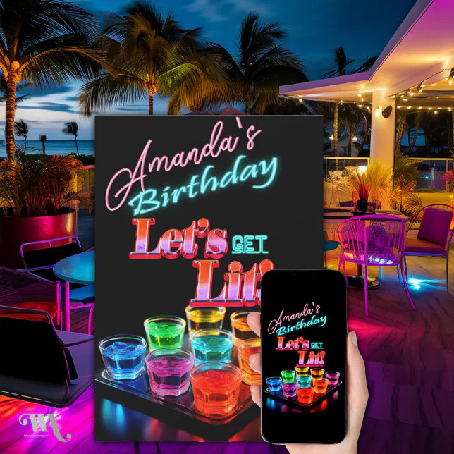 Neon Blacklight Jelly Shots Cocktail Birthday Invitation | Zazzle