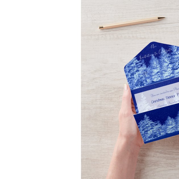 Neon Blue Christmas Tree Invitation | Zazzle