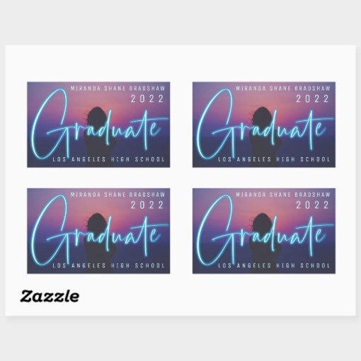 Neon Blue Graduate Photo Rectangular Sticker | Zazzle