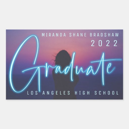 Neon Blue Graduate Photo Rectangular Sticker | Zazzle